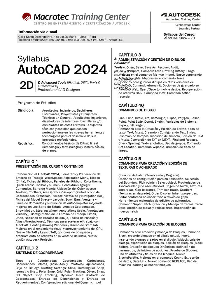 Syllabus AutoCAD 2024 2D_Macrotec Training Center | PDF | Cad ...