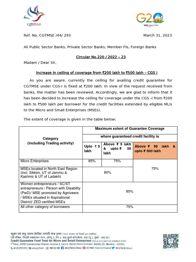 CGTMSE Coverage Ceiling Increased to 500 Lakh | PDF | Economies | Business