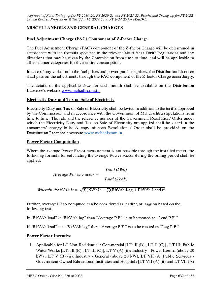 Miscellaneous and General Charges: WWW - Mahadiscom.in | PDF