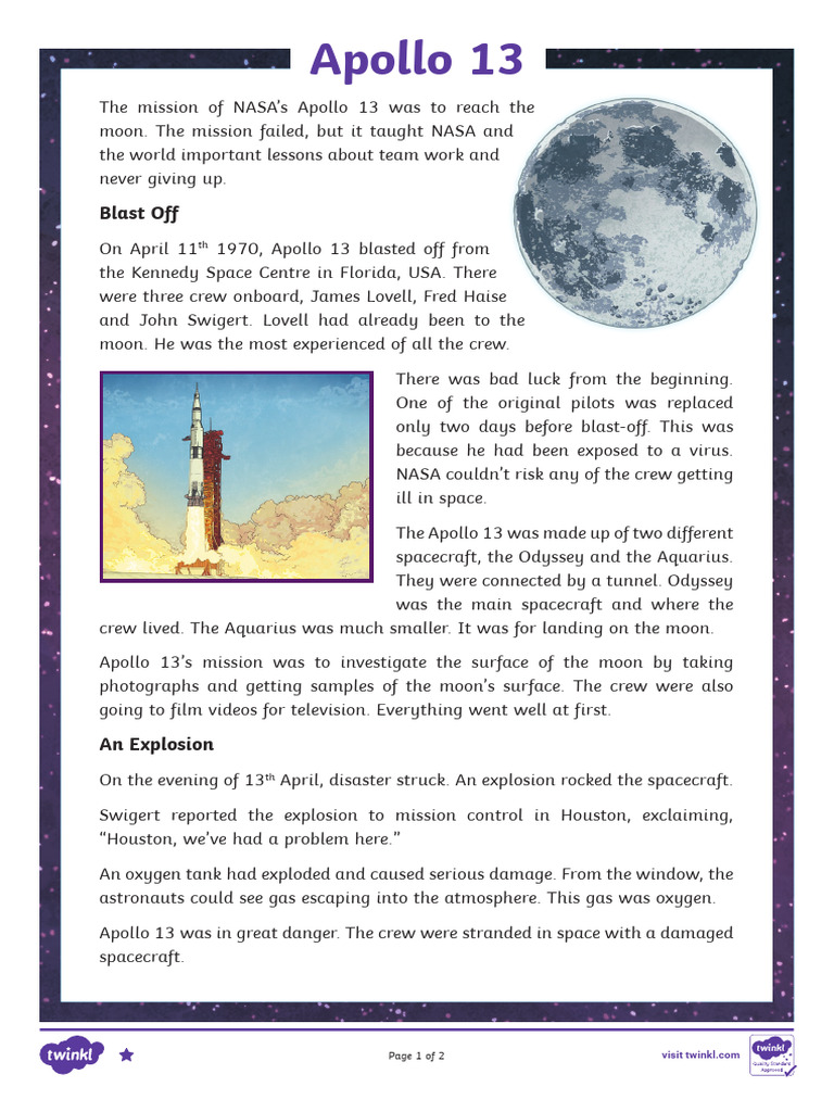Apollo 13 Reading Comprehension | PDF
