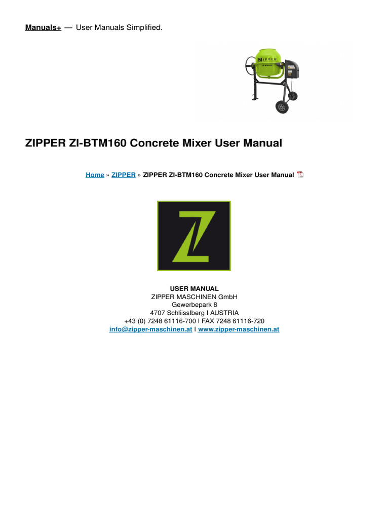 Zi btm160 Concrete Mixer Manual | PDF | Manufactured Goods | Electrical ...