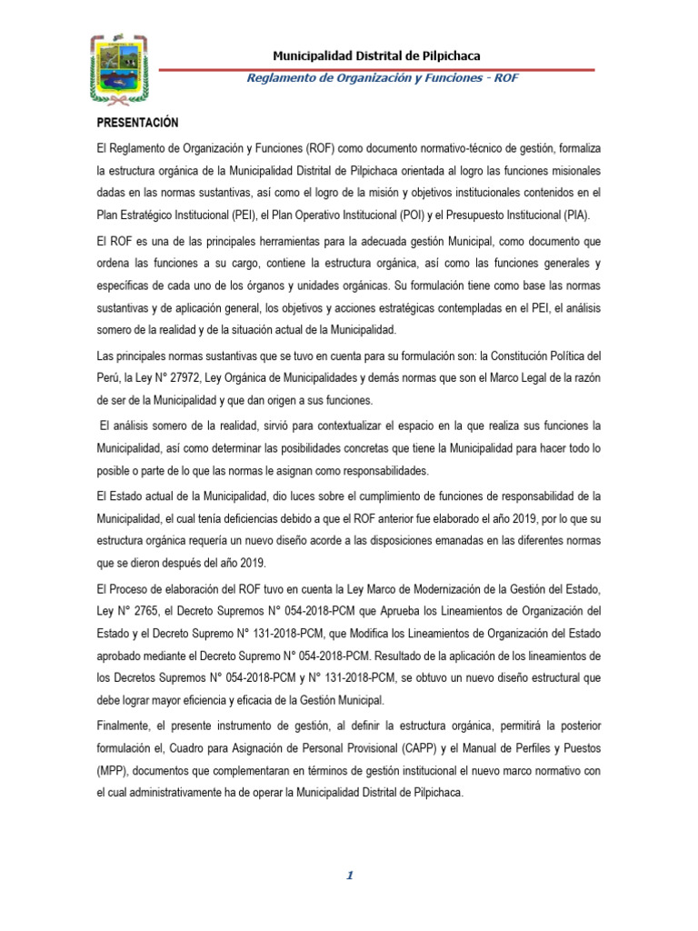 Rof 2023 Pilpichaca Final | PDF | Gobierno local | Alcalde