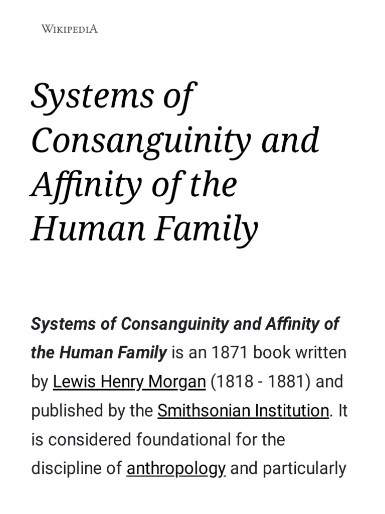 Systems of Consanguinity and Affinity of the Human Family - Wikipedia | PDF