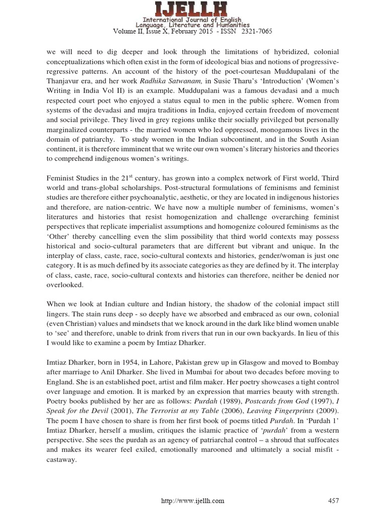 Unveiling The Veiled Face Imtiaz Dharker | PDF | Feminism | Gender Studies