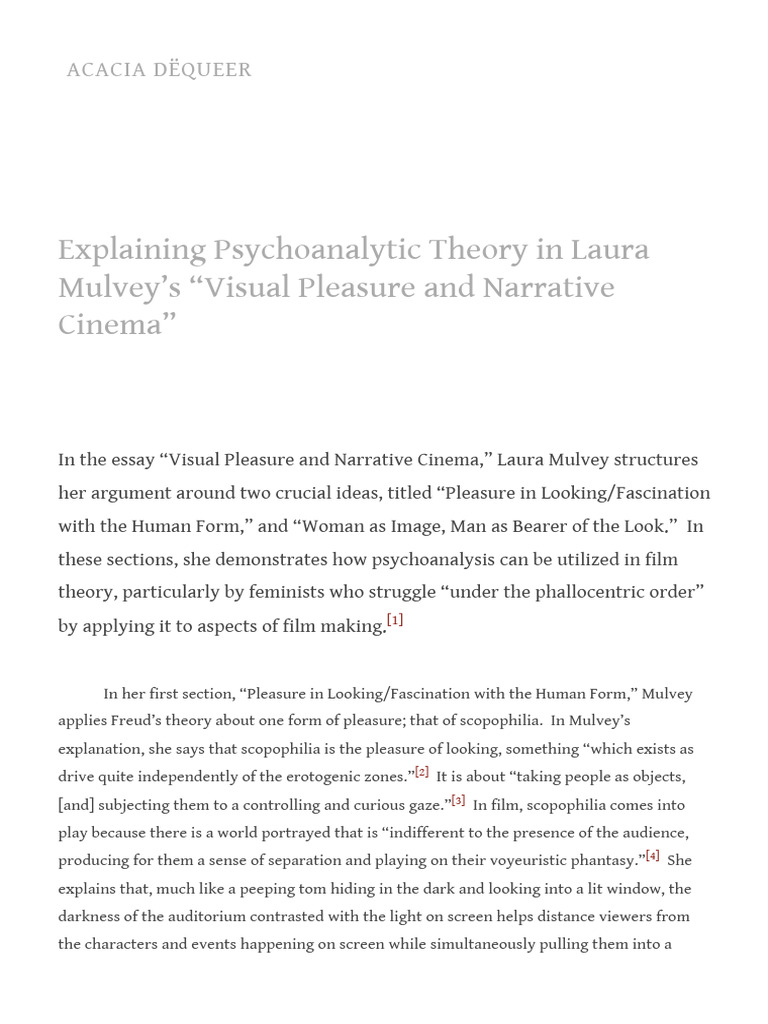 Explaining Psychoanalytic Theory in Laura Mulvey's "Visual Pleasure and ...