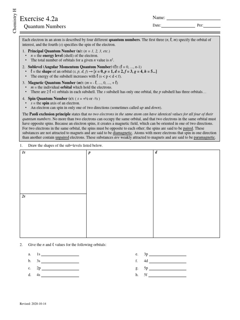 Exercise 4.2ah - Quantum Numbers | PDF | Atomic Orbital | Materials Science