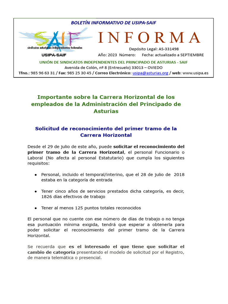 INFORMA Carrera Horizontal Principado de Asturias | PDF