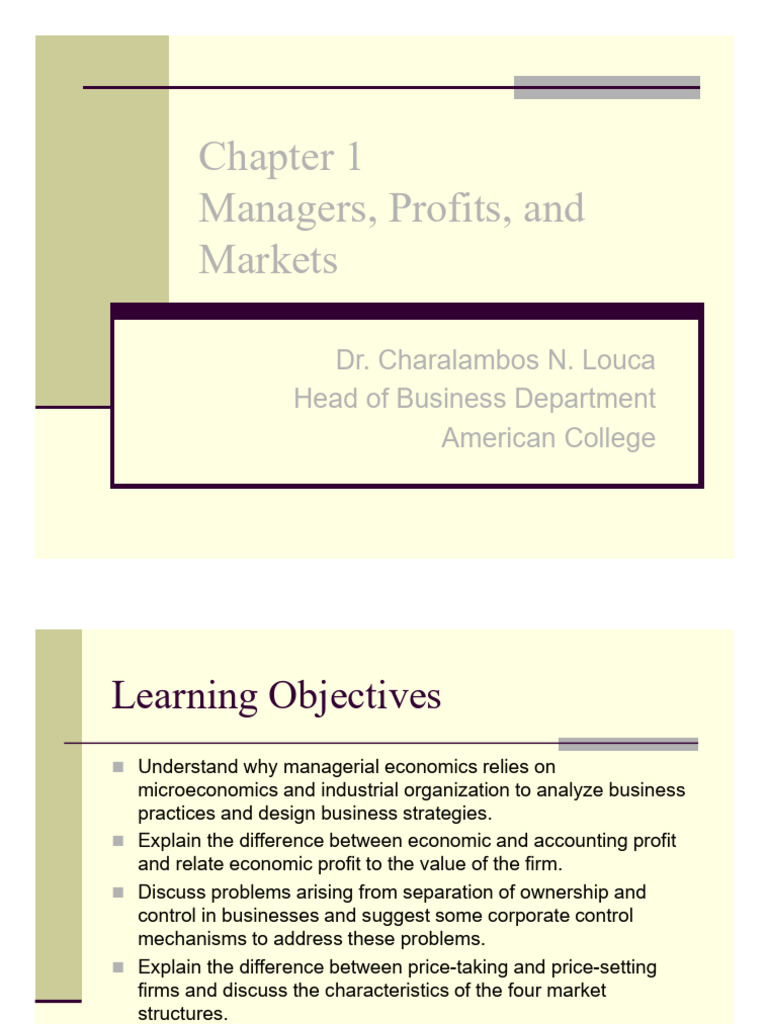 Chapter 1 - Managers, Profits and Markets (Presentation) | PDF