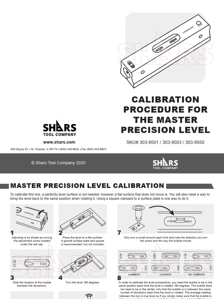 Master Precision Level Calibration Instructions | PDF | Tools | Equipment