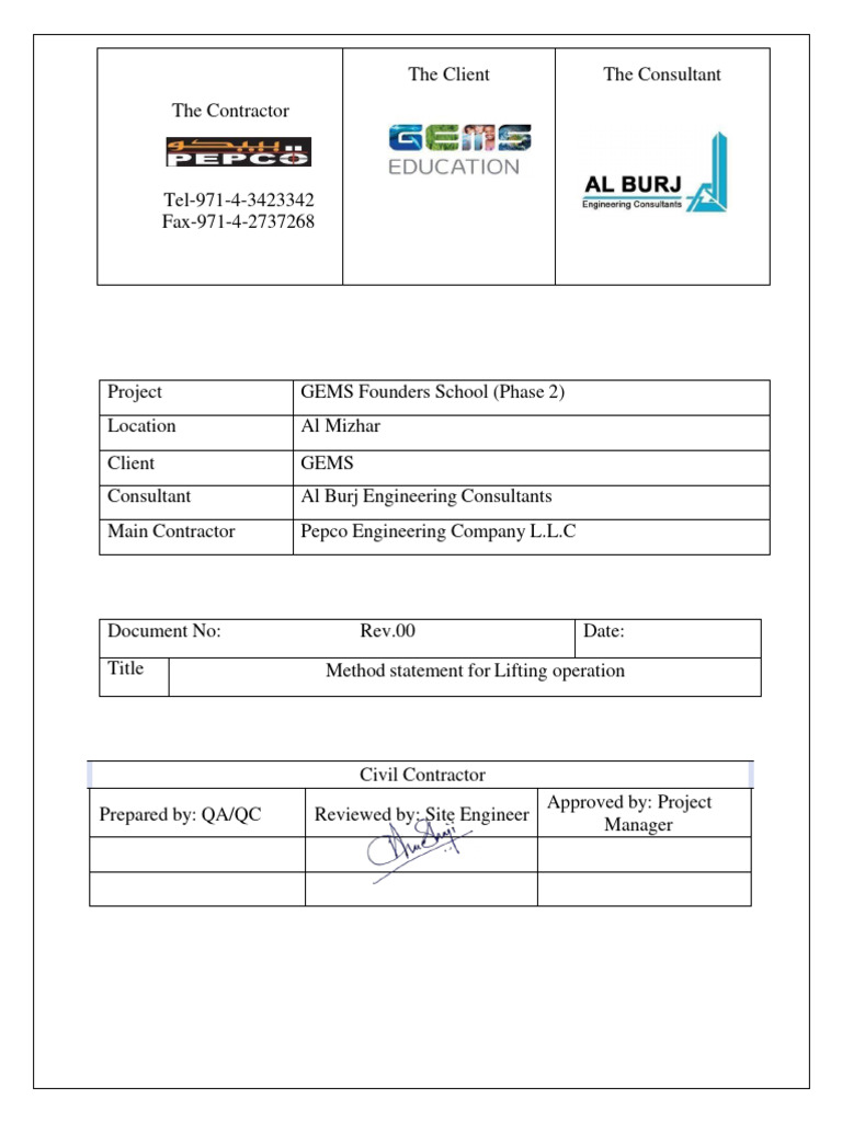 Lifting Operation Method Statement | PDF
