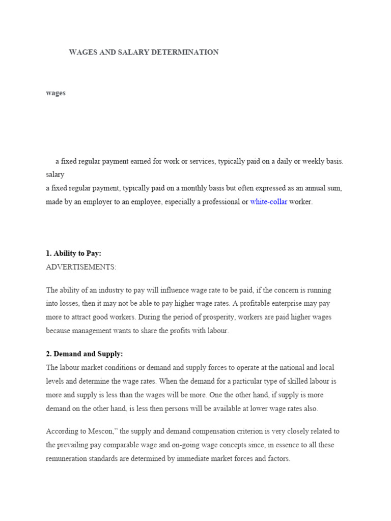 Wages and Salary Determination | Download Free PDF | Cost Of Living | Wage