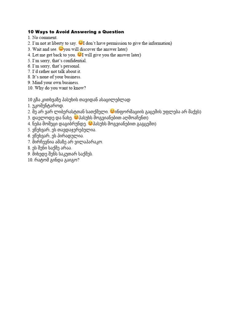 10 Ways To Avoid Answering A Question | PDF