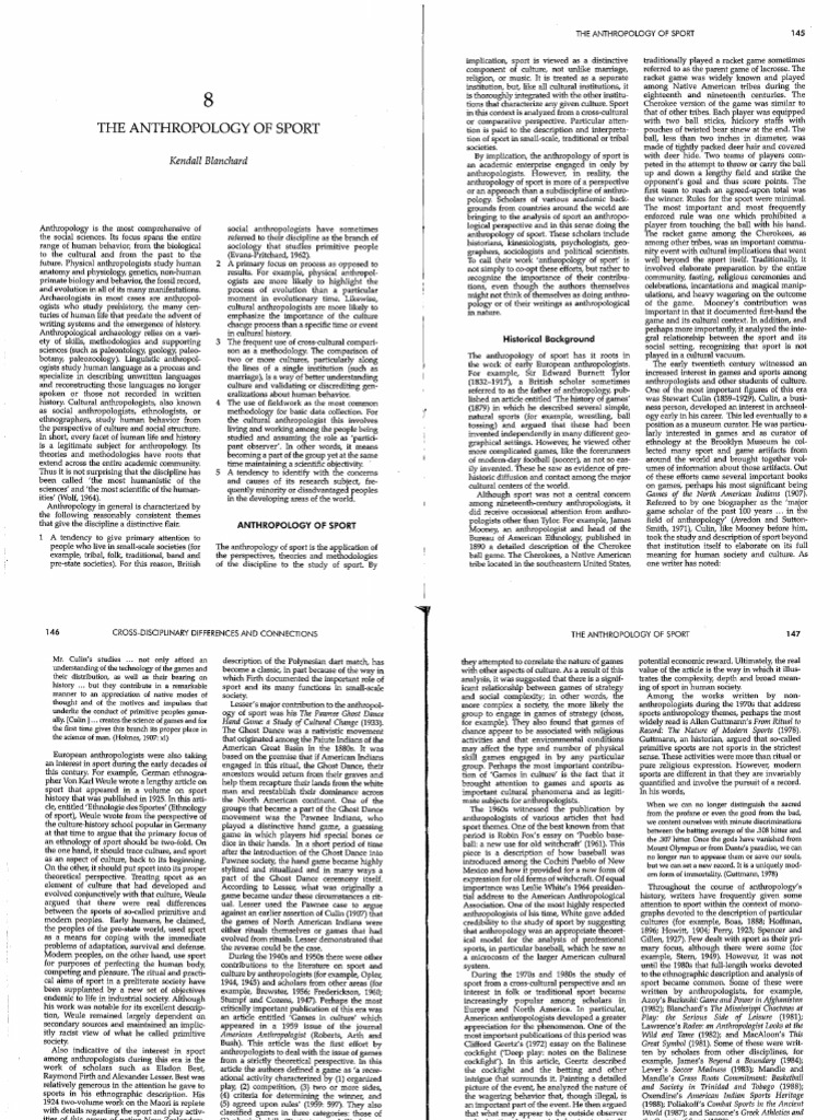 Wk2a Blanchard (2000) The Anthropology of Sport | PDF
