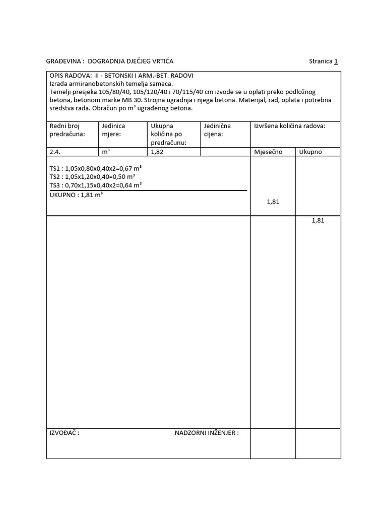 Građevinska knjiga primjer.docx | PDF