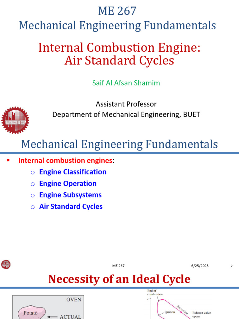 ME 267 IC Engine-Air Standard Cycle | PDF