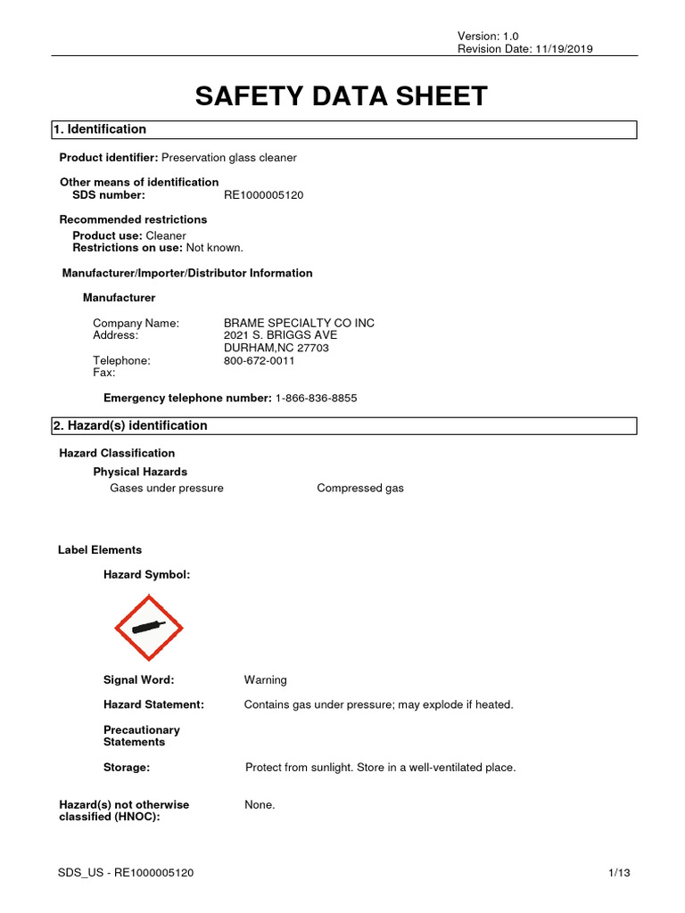 Safety Data Sheet: 1. Identification | PDF