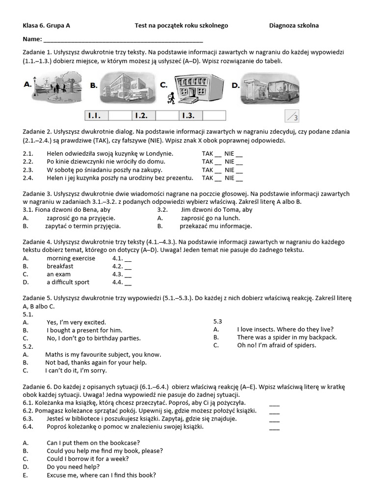 Diagnoza na początek roku A | PDF