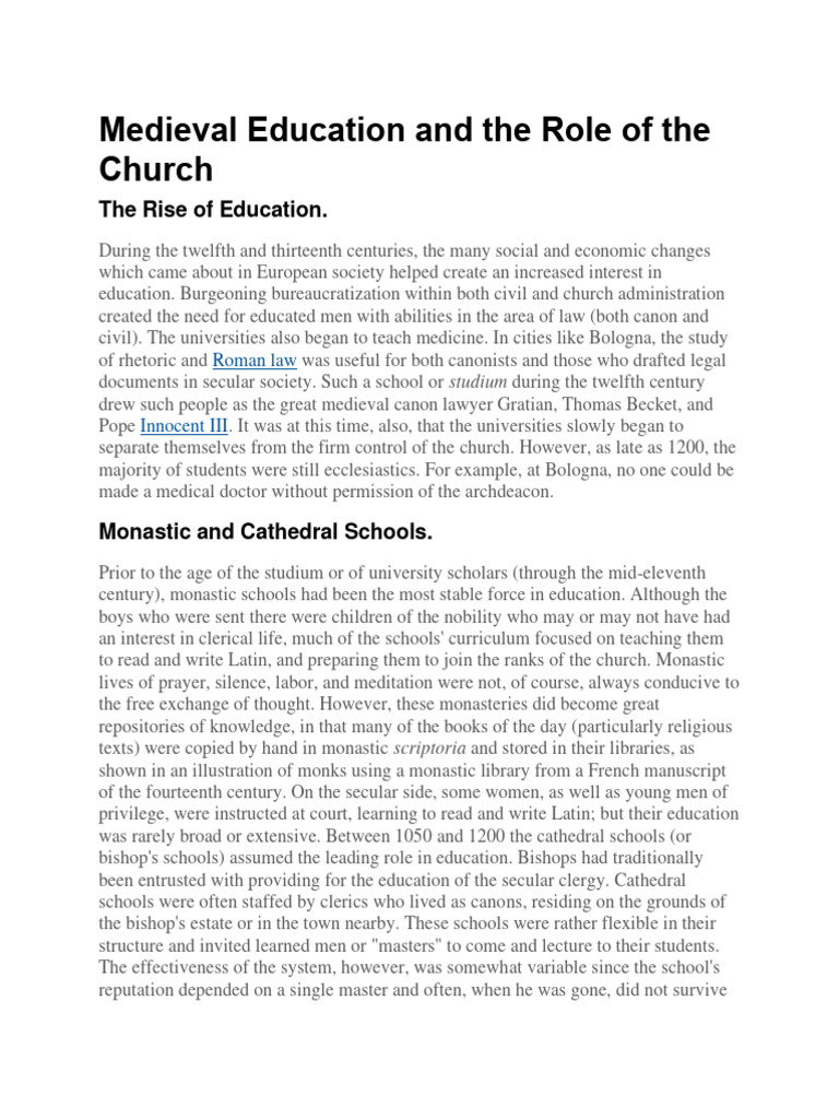 Medieval Education and The Role of The Church | PDF