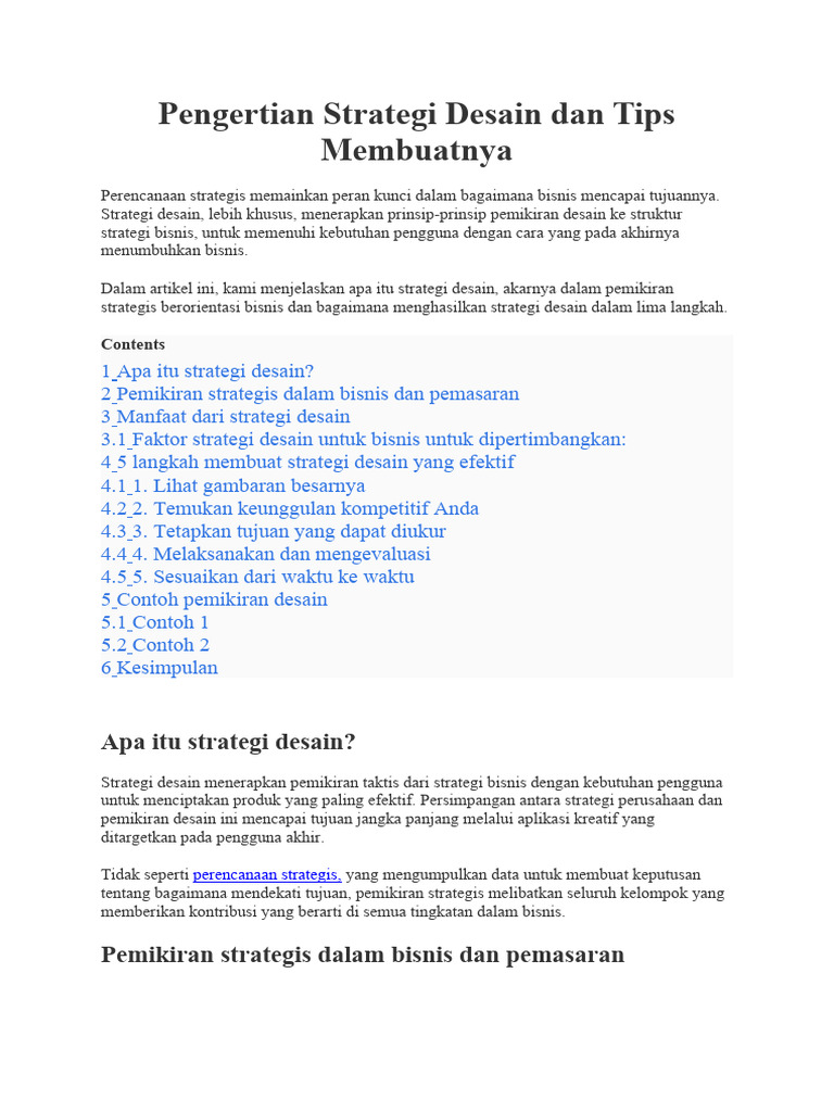 Pengertian Strategi Desain Dan Tips Membuatnya | PDF