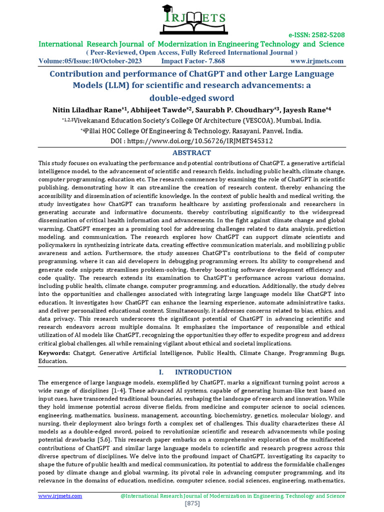 Contribution and Performance of ChatGPT and Other Large Language Models ... Contribution and Performance of ChatGPT and Other Large Language Models ...