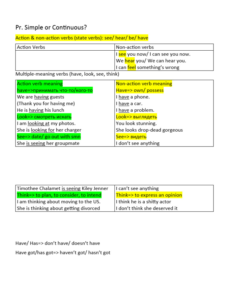Action And Non Action Verbs Pdf