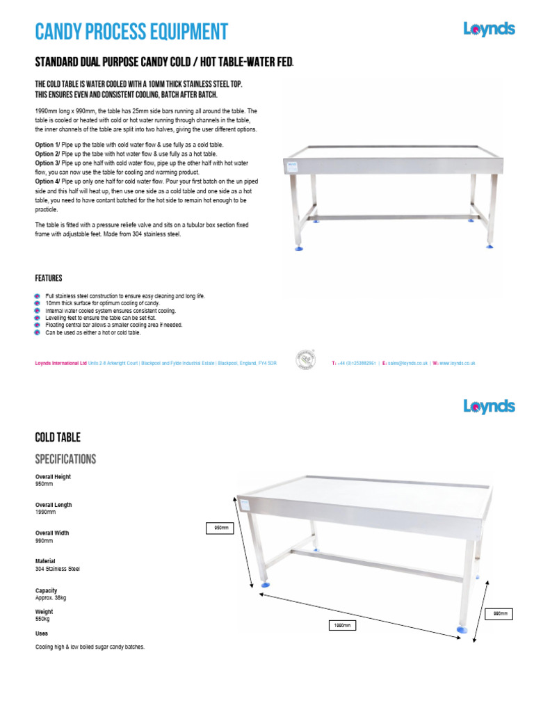 Standard Dual Purpose Candy Cold - Hot Table Water Fed SALES | PDF