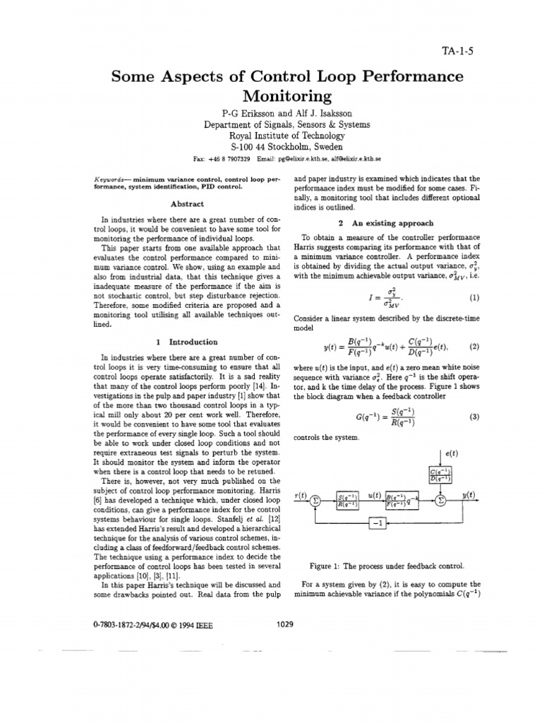1994 - Eriksson, P-G. - Some Aspects of Control Loop Performance Monitoring | PDF