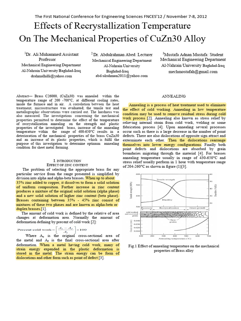 Effects of Recrystallization Temperature On CuZn30 | PDF | Heat ...