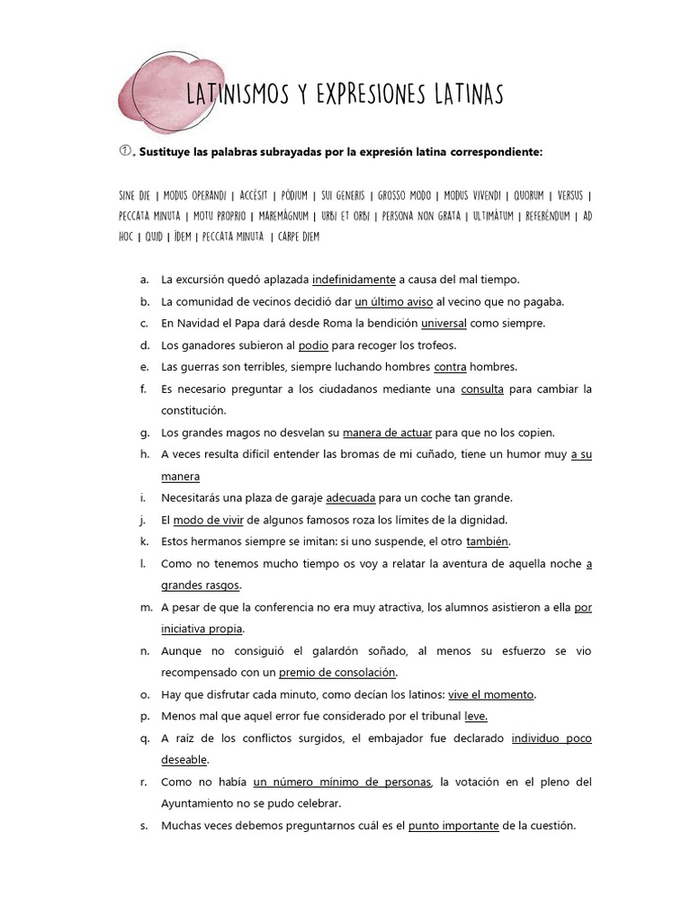 Latinismos Ejercicios | PDF