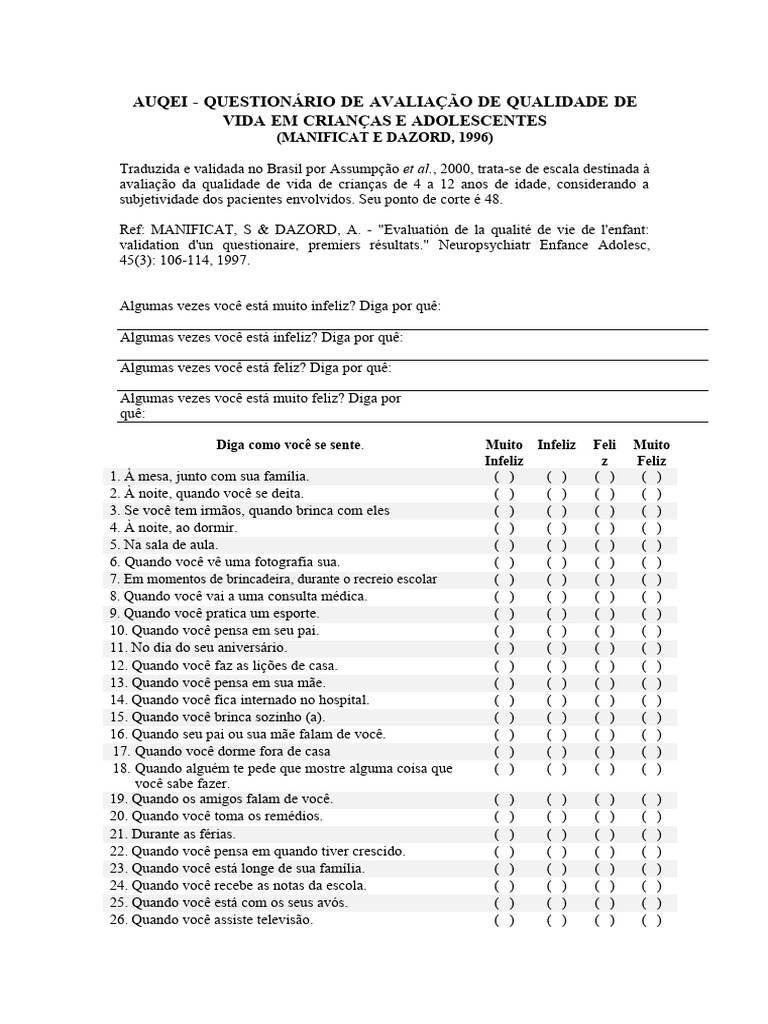 AUQEI - Questionário de Avaliação de Qualidade de Cida em Crianças e ...