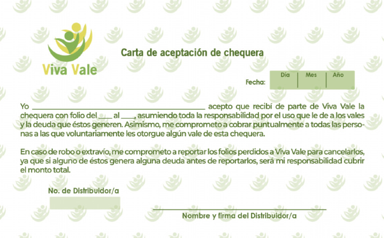 Carta de Aceptacion de Chequera Viva Vale | PDF