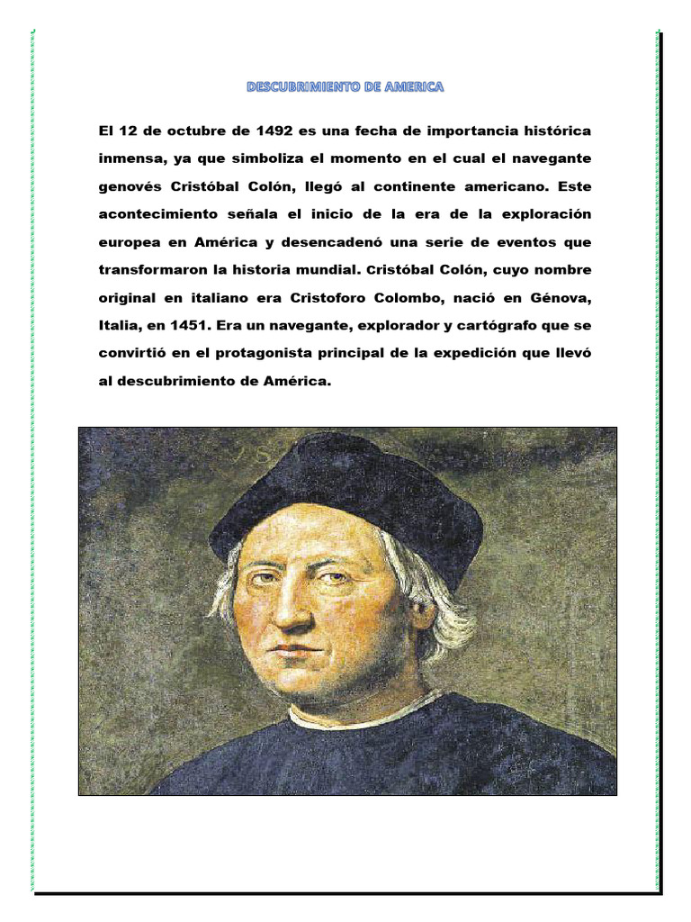 Cristóbal Colón y el Descubrimiento de América | PDF | Cristobal colon ...