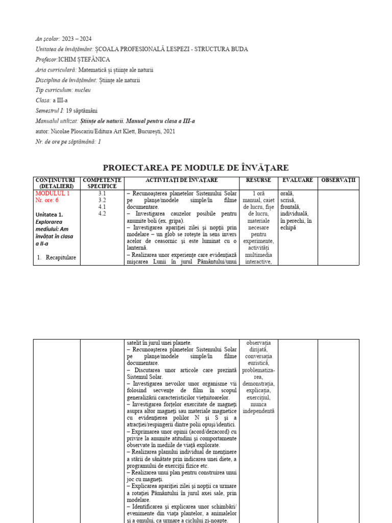 Art Stiinte 3 2021.unitati | PDF