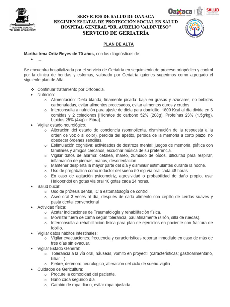 Plan de Alta | PDF | Geriatría | Causas de la muerte