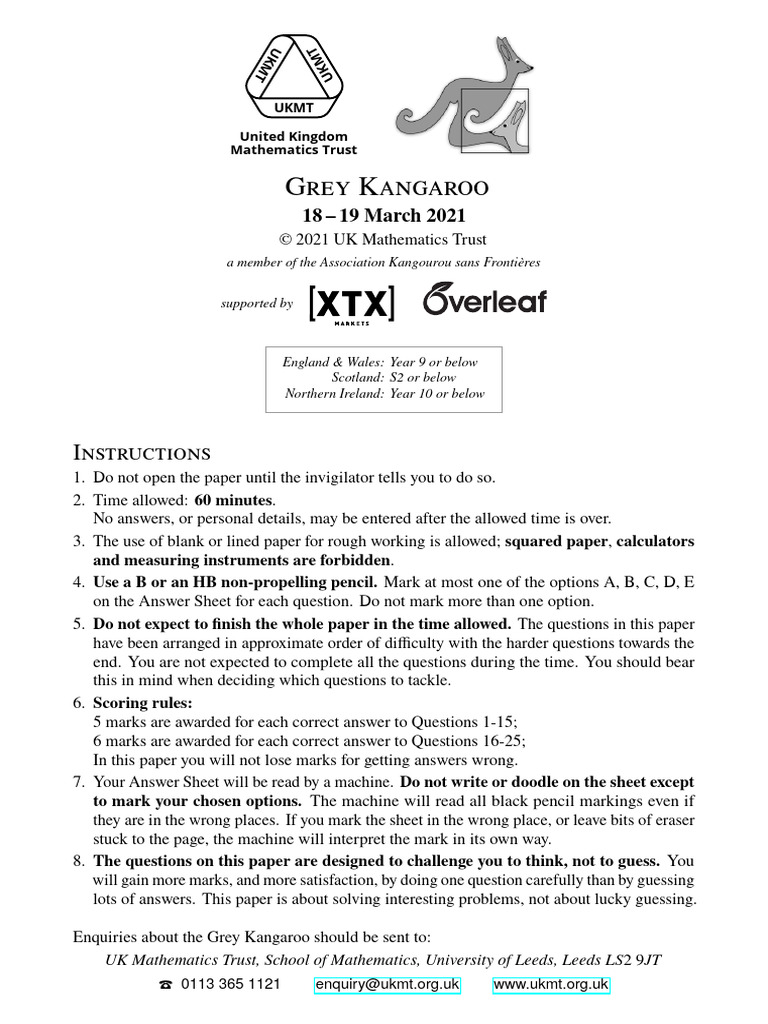 Grey Kangaroo 2021 Paper | PDF | Triangle | Mathematics