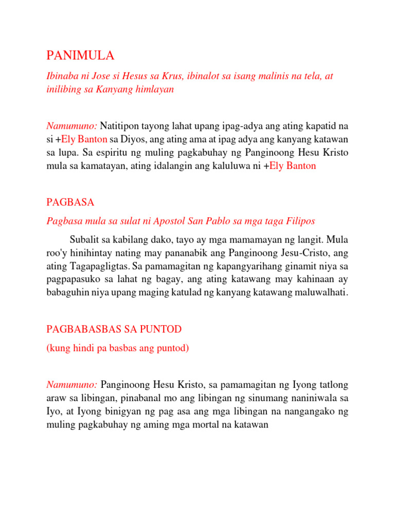 Rito NG Paglilibing | PDF