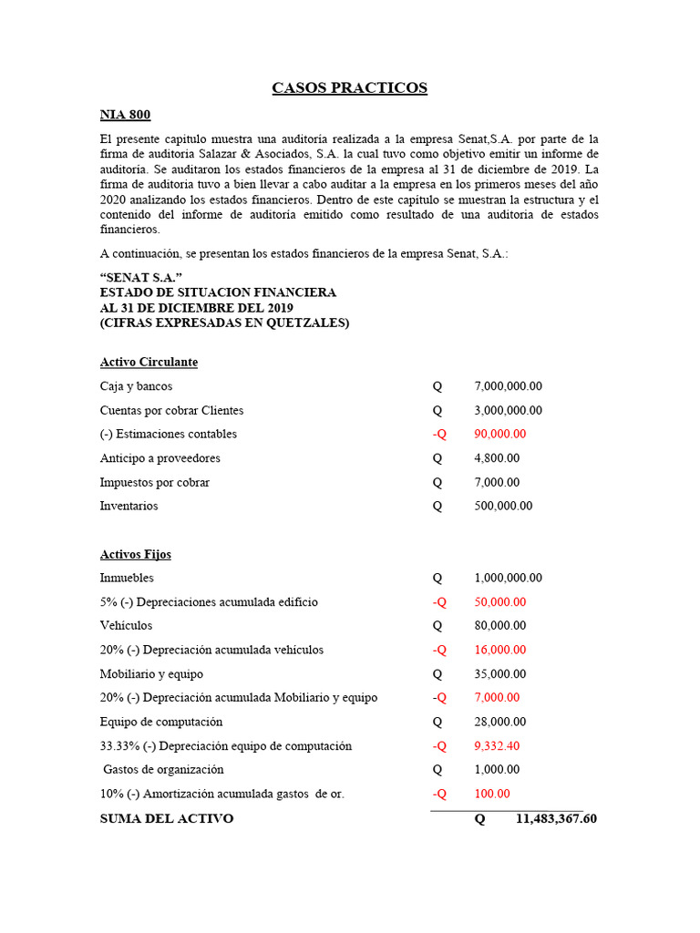 Casos Practicos | PDF | Auditoría | Estado financiero