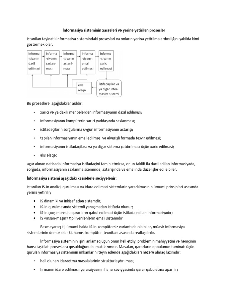 Movzu 4. İnformasiya Sisteminin Xassələri VƏ Yerinə Yetirilən Proseslə | PDF