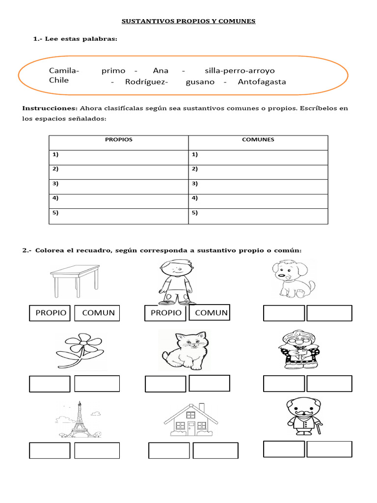 2º Básico Sustantivos Propios y Comunes | PDF