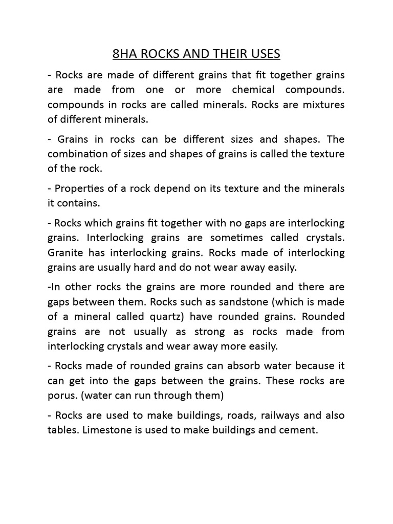 Uses of Rocks and Their Properties | PDF