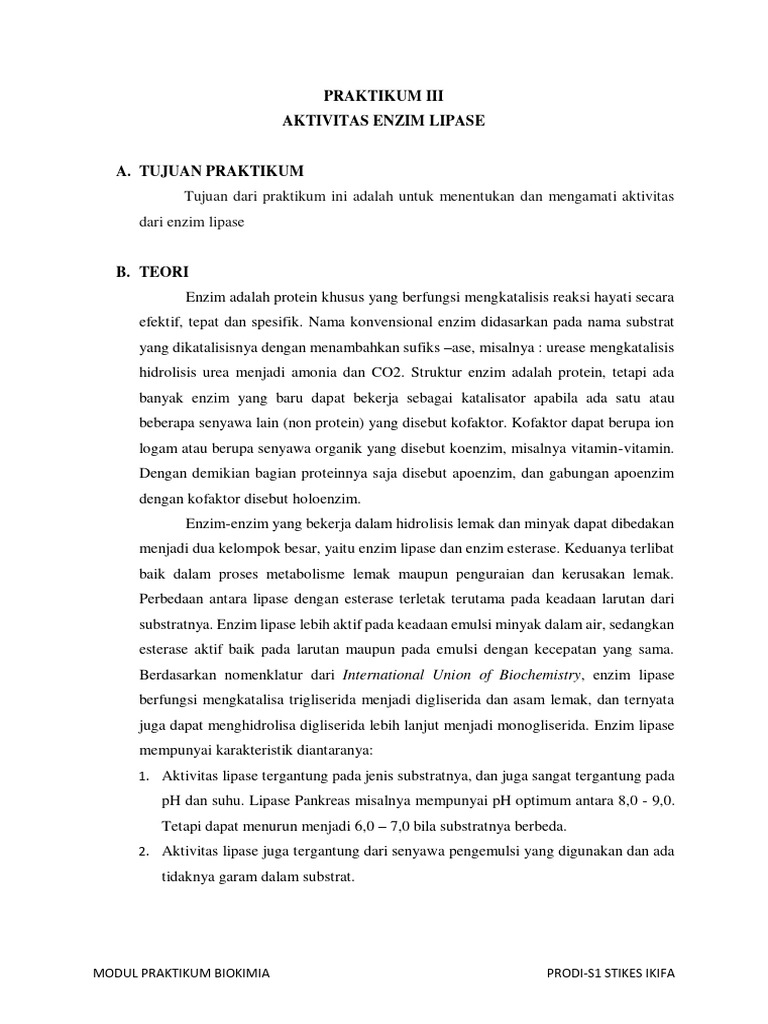 Praktikum III. Aktivitas Enzim Lipase | PDF | Sains & Matematika