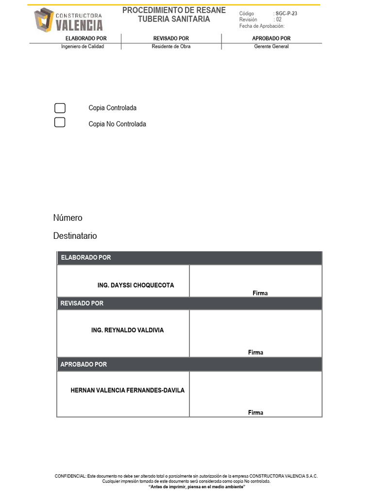 Procedimiento Resane Tubería Sanitaria | PDF | Tecnología