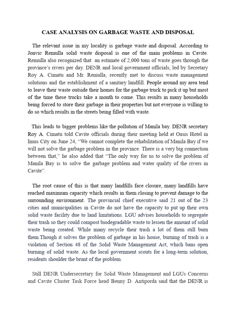 Case Analysis On Garbage Waste and Disposal | PDF
