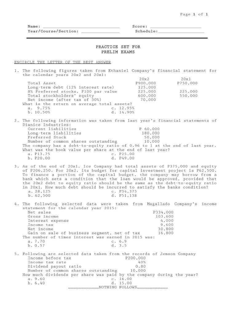 Practice Set For Prelim Exams | PDF