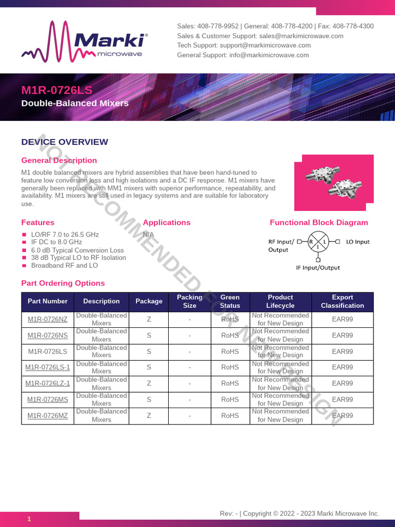 M1R 0726LS Double Balanced Mixers | PDF | Decibel | Trademark