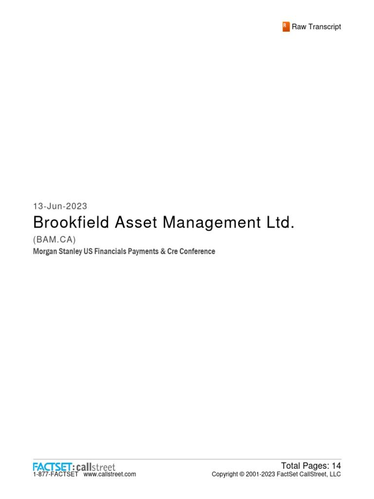 Brookfield Asset Management MS US Fin Conf Transcript | Download Free PDF | Private Equity ...
