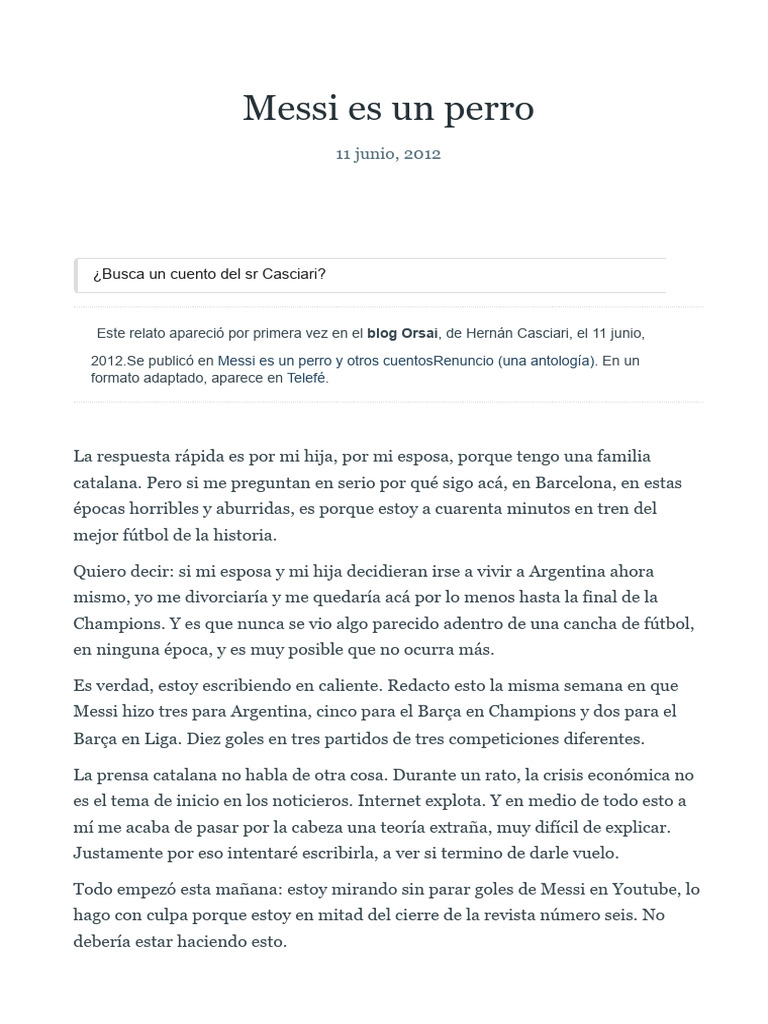 Messi Es Un Perro de Casciari | PDF | Novela negra, policíaca y suspenso
