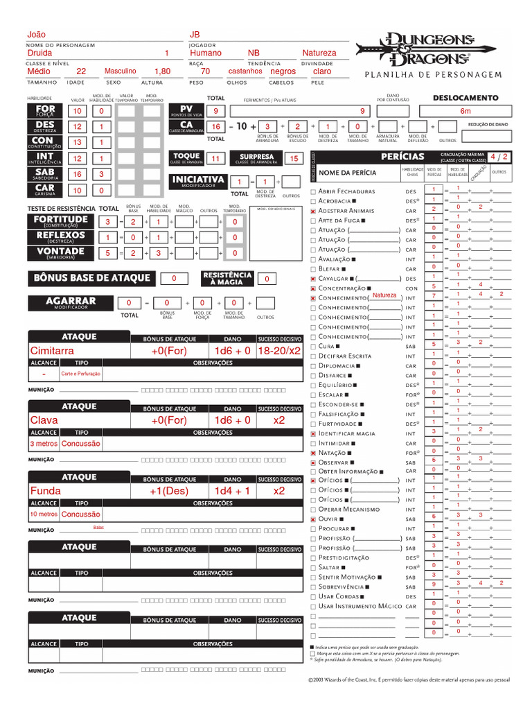 Ficha Druida Humano | PDF