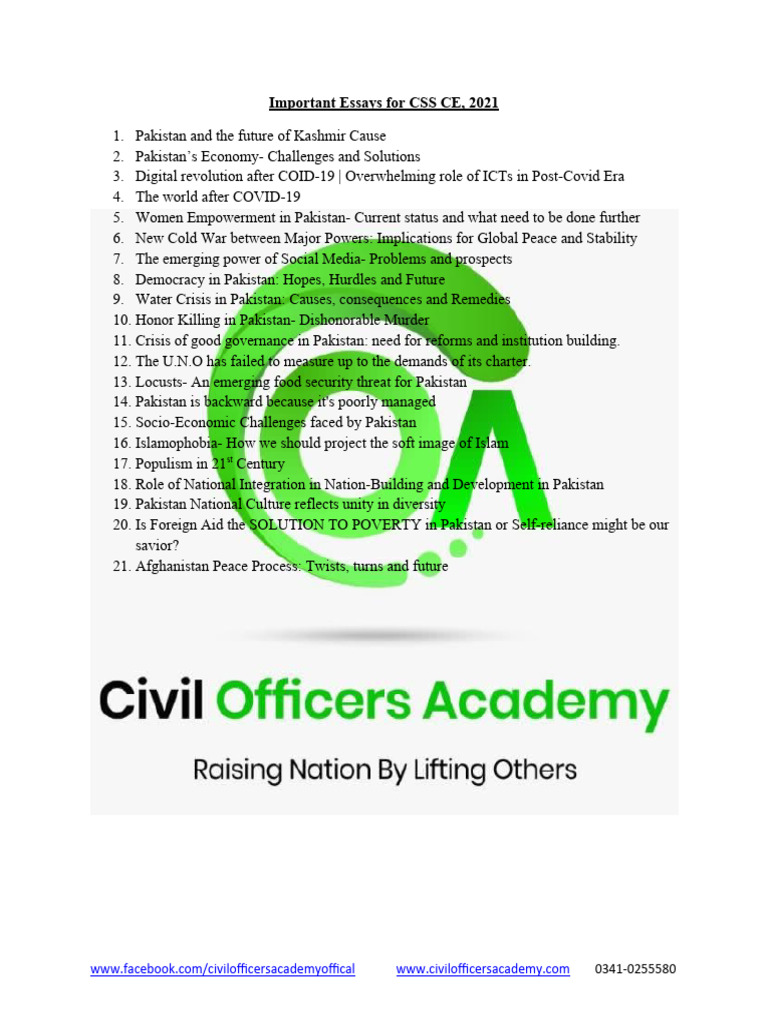 CSS CE, 2021 Important Essays | PDF