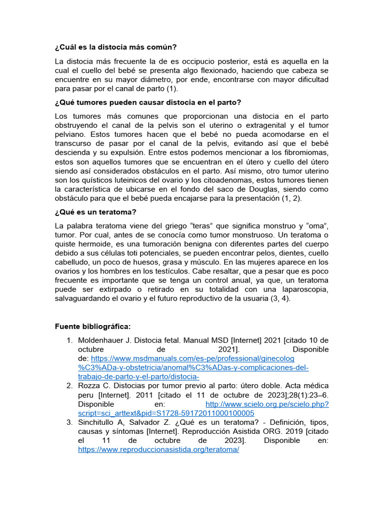 Distocia en el parto: causas y tipos | PDF | Neoplasias | Medicina CLINICA